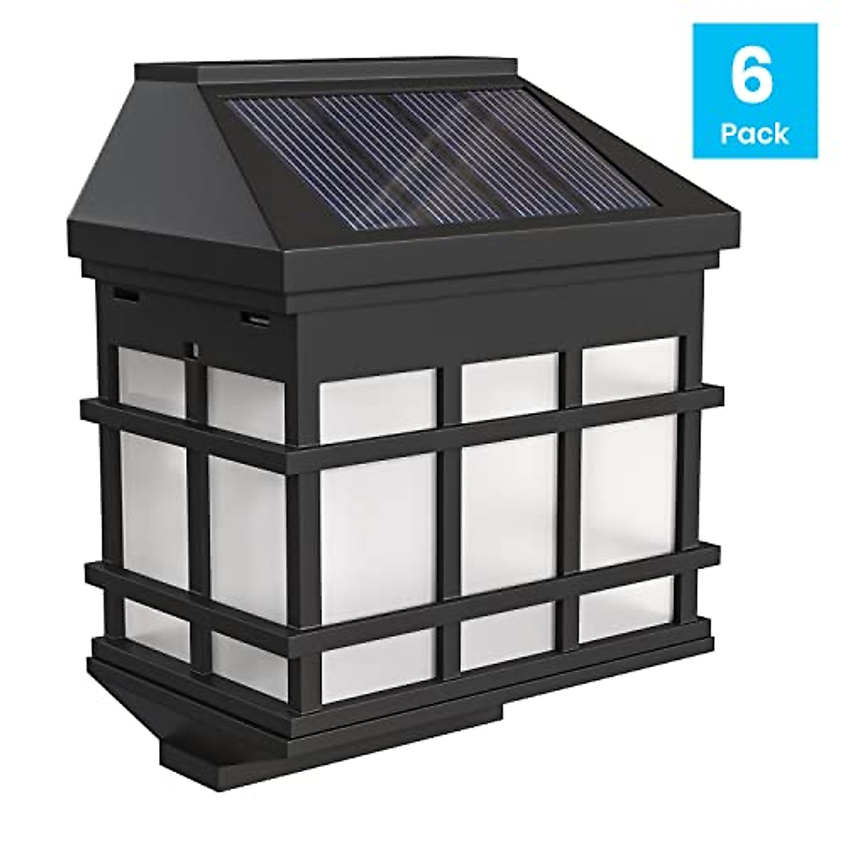 Flash Furniture DN-SL108-6-BK-GG 6 Pack Wall Mount LED Weather Resistant Decorative Powered Deck and Fencing Solar Lights, Black
