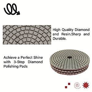 ComeFloor 4 Inch Wet/Dry 3 Step Diamond Polishing Pads for Granite Marble Concrete Hook and Loop Stone Polishing Pads Step-2 Bundle（3 PCS）