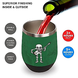 OPTKSNCU 304 Stainless Steel Insulated Cup with Lid, Skeleton Playing Guitar Print Durable, And Easy to Clean – Ideal for Home, Office, And Gift Giving