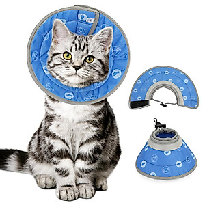 IDOGCHEW Cat Cone Collar Soft, Cat Cones to Stop Licking, Adjustable Cat Cone Water Resistant, Foldable, Adjustable, Lightweight (Blue Fish, Small)