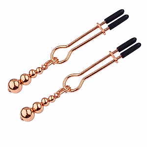 Adjustable Stainless Steel Nipple Clips Non Piercing Nipple Clamps Gourd Bell Pendant Nipple Jewelry (Rose Gold)