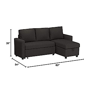 ACME FURNITURE Hiltons Charcoal Linen Sectional Sofa with Sleeper and Storage