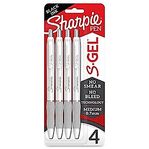 SHARPIE S-Gel, Gel Pens, Medium Point (0.7mm), Pearl White Body, Black Gel Ink Pens, 4 Count