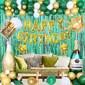 Green and Gold Birthday Party Decorations for Men Women Girls 145pcs Birthday Party Supplies Green Garland Kit Gold Happy Birthday Banner with Green Gold White Champagne Beer Balloon Decorations