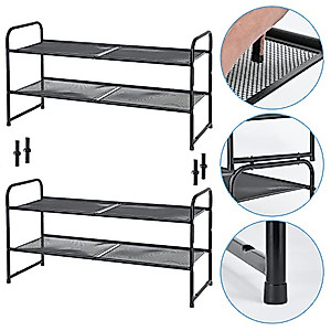 SUFAUY 2-Tier Shoe Rack, Stackable Shoe Shelf Storage Organizer for Entryway Closet, Metal Mesh, Black