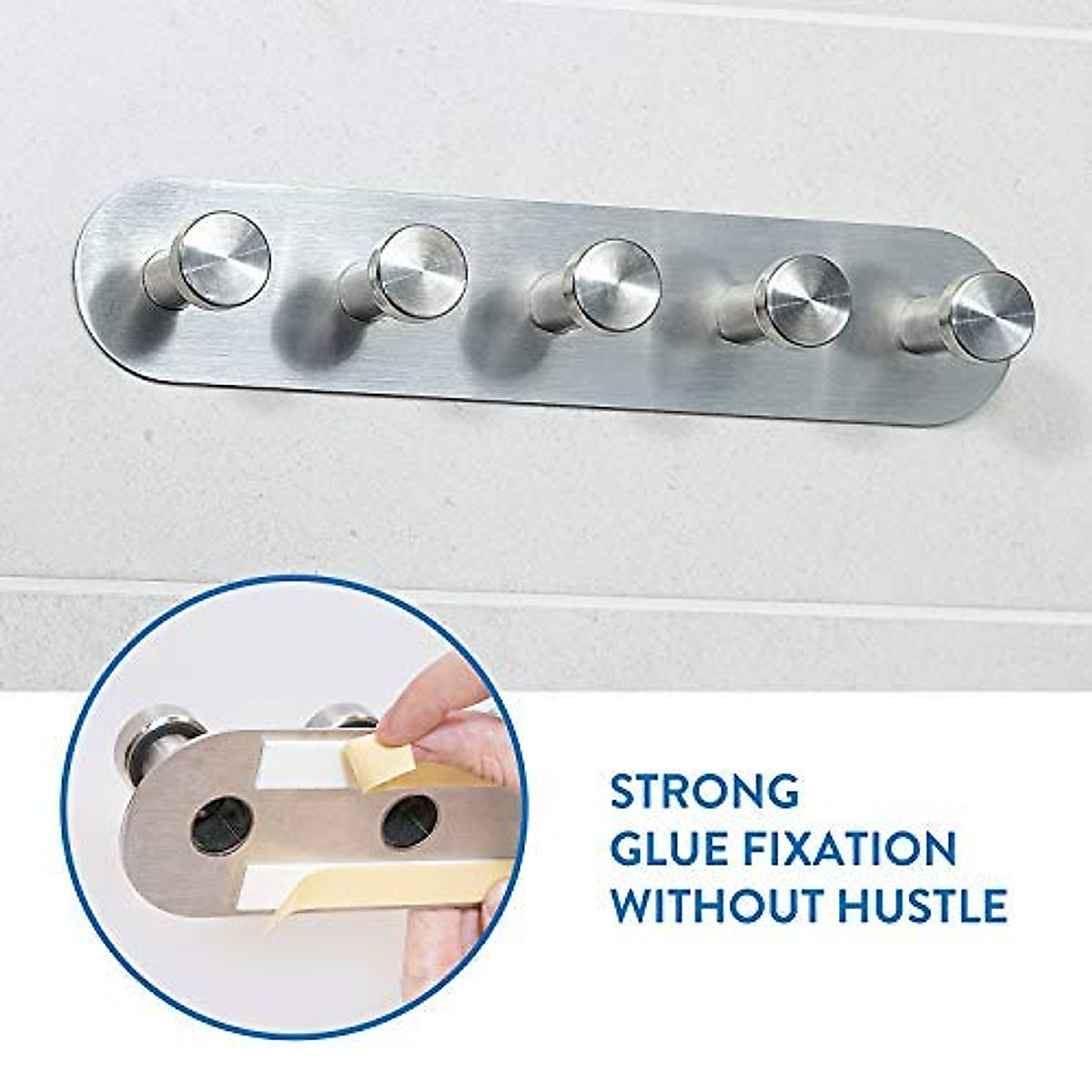 Tatkraft Jane Self Adhesive Hooks, Wall Mount Stainless Steel Hanger, Ideal Holder for Towel and Bath Robe, Easy to Install, Perfect for Bathroom, Kitchen, Office, Corrosion Resistant