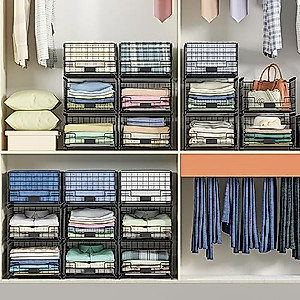 Lyuwanxian 3-Tier Stackable Closet Organizers and Drawer Storage Shelves, Removable 3 Dividers, Stackable & Foldable Design with Nameplate for Closet, Wardrobe, Laundry Room and Shelves