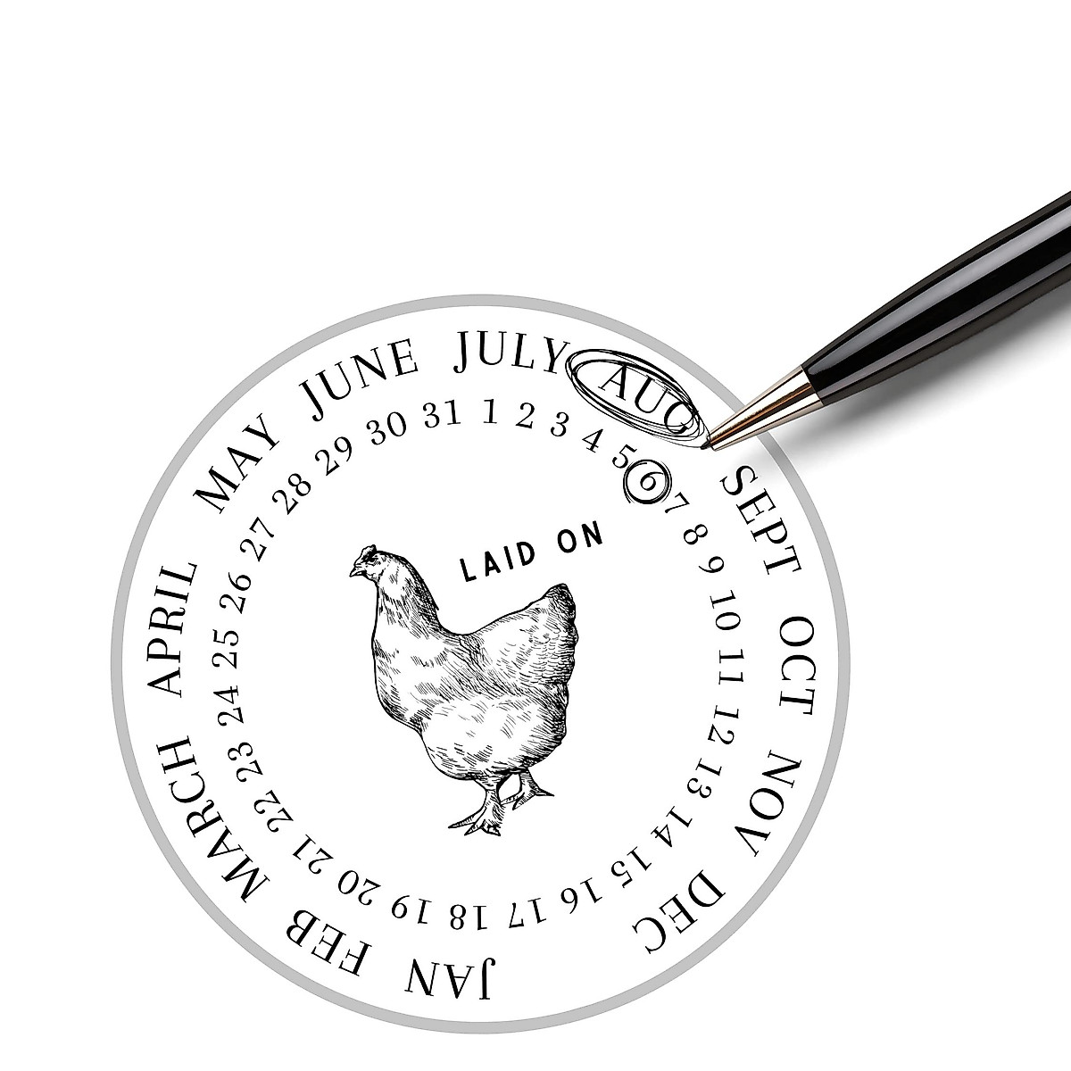 Laid On Date Stickers | 50 Pack | 2" Round Stickers | Farm Fresh Stickers, Egg Carton Stickers, Date Stickers for Fresh Eggs | White and Black with Chicken Design