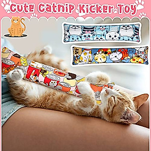 6 Pack Catnip Kicker Toy Interactive Cat Kicker Toy Kitty Kick Sticks for Cats, Durable and Bite Resistant Cat Chew Toy Indoor Cat Kick Pillow Toy with Cute Patterns for Kitten Pet Supplies, 10.6 Inch