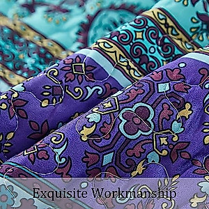WONGS BEDDING Boho Quilt Set California King, Purple Bohemian Striped Pattern Printed Quilt Coverlet, Lightweight Microfiber Bed Decor Bedspread for All Season 106"x96"(3 Pieces, Cal King)