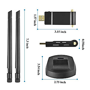 USB WiFi Adapter, 1200Mbps Dual Band 2.4GHz/300Mbps 5.8GHz/867Mbps High Gain 5dBi Antennas USB 3.0 Wireless Network Adapter for PC Desktop Laptop with Windows 10/8/7/XP/Vista, Mac OS, Linux