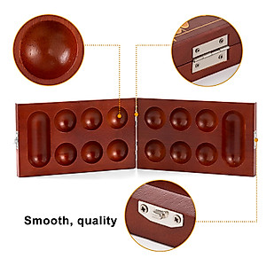 Crobyi Mancala Board Game Set for Kids & Adults, Includes Portable Folding Rubber Wood Board, 48+5 Glass Stones, Stones Storage Bag & Mancala Instructions. Classic Marble Board Game for Family.