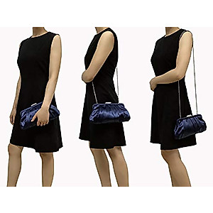 CHARMING TAILOR Classic Pleated Satin Clutch Bag Diamante Embellished Formal Purse for Wedding/Prom/Black-Tie Events (Navy)