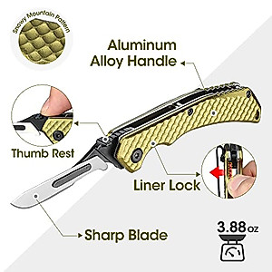 Swiss+Tech EDC Knife, Folding Pocket Knife with 5PCS Razor-Sharp Replaceable Blades, Belt Clip, Liner Lock & Aluminum Alloy Handle,Skinning Knives for Hunting, Survival, Fishing, Outdoor Skinning Deer