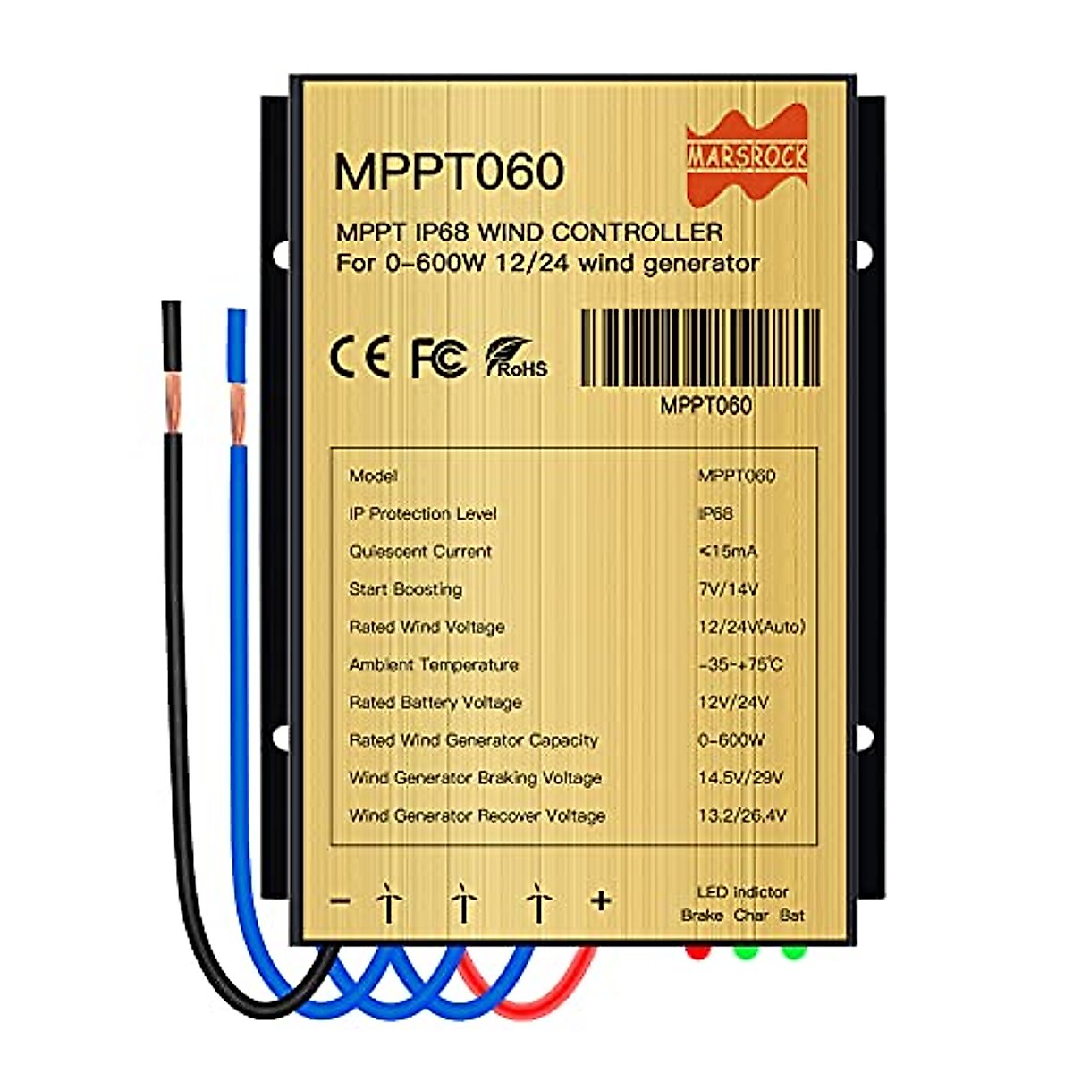 Mars Rock 0~600w Mini Wind Charge Discharge MPPT Controller IP67 Waterproof Regular Auto Match Wind Output DC AC 12/24v Voltage Wind Power System Ternary Lithium LFP Lead-Acid Gel Battery