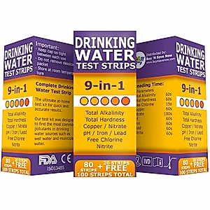 BNS 9 in 1 Drinking Water Test Strips. Accurate Tester Strip for pH, Chlorine, Nitrite, Nitrate, Lead, Total Hardness, and More. Home Test with Easy to Read Testing Results in Seconds.