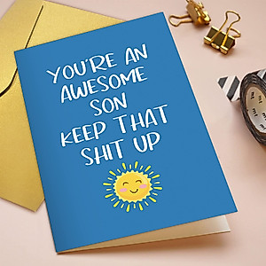 Qiliji Funny Son Greeting Card, Son Birthday Card, Son Graduation Card, You're An Awesome Son Keep That Shit Up
