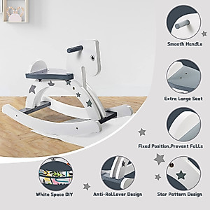 labebe - Wooden Rocking Horse, Baby Wood Ride On Toys for 1-3 Year Old, Grey Rocker Toy for Kid, Toddler Ride Animal Indoor/Outdoor, Boy&Girl Rocking Animal, Infant Ride Toy, Christmas/Birthday Gift