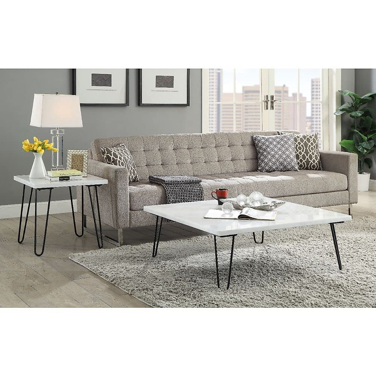 ACME Furniture Coffee Table, White Marble and Black