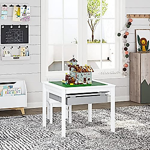 UTEX 2 in 1 Kids Construction Play Table with Storage Drawers and Built in Plate (White)