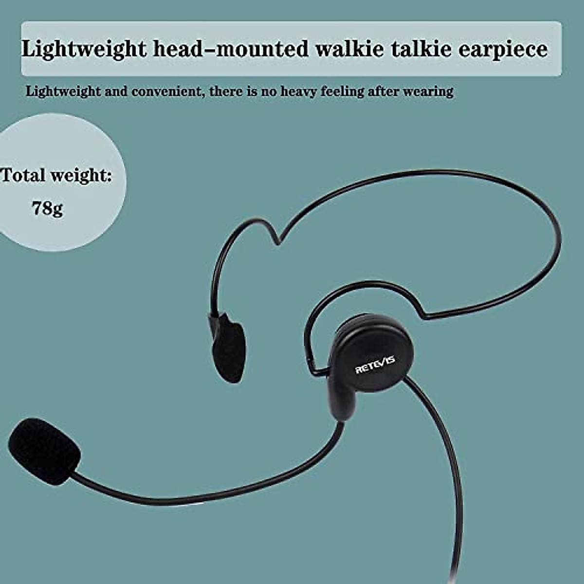 Retevis Behind-The-Head Walkie Talkie Earpiece with Boom Mic 2 Pin, Compatible RT22 RT21 H-777 RT68 RT19 pxton Arcshell Walkie Talkies, Two Way Radio Headset with Finger PTT(1 Pack)