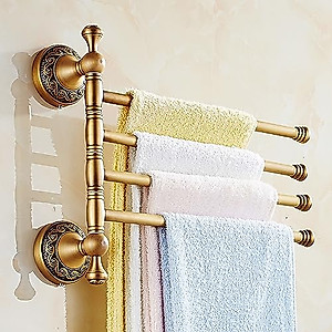 Swivel Towel Rack for Bathroom, Antique Bronze Folding 4 Arms Hand Towel Bars Towel Hanger for Laundry, Wall Mount Storage Space Saving,Pattern Carving Design