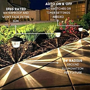 Energizer LED Solar Pathway Lights - 8 Pack of [Stainless Steel] Outdoor Solar Lights - IP65 Waterproof w/Auto On/Off - Patterned Glass and Metal Construction Coated in Stainless Steel