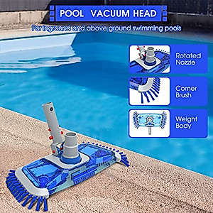POOLWHALE Jumbo Rectangle Pool Vacuum Head with Side Nylon Bristles, Swivel Hose Connection, EZ Clip Handle,3 Ball Wheels - Connect 1-1/4", 1-1/2" Hose for Cleaning Surface Safe on Vinyl Lined Pools