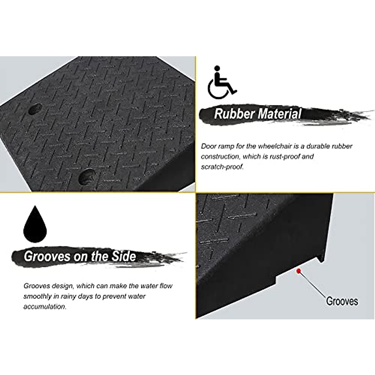 Threshold Ramp, Driveway Curb Ramps for Wheelchair - 1.5in/ 2in/ 2.5in/ 3in/ 3.5in/ 4in Rise, Heavy Duty Transition Threshold Ramp with Non Slip Surface, Easy to Fix ( Color : Black , Size : 6cm/2.5in