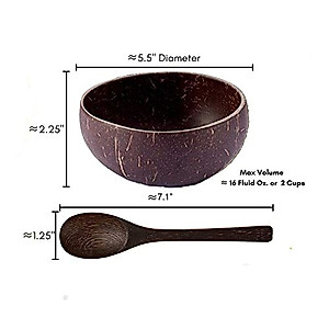 CLAYNIX 4 Coconut Bowls Serving Smoothie Bowl and Spoon Gift Natural Handmade Polish with Coconut Oil, Durable for Vegans Breakfast, Serving, Acai Bowl , Party Ice Cream Cereal (4, Polished)