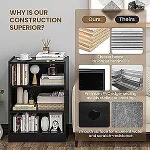 Giantex 3-Cube Bookcase Black - 3-Tier Modern White Open Bookshelf with Adjustable Shelves, Anti-Tipping Device, Small Wood Cube Storage Organizer for Kid’s Room, Living Room, Bedroom