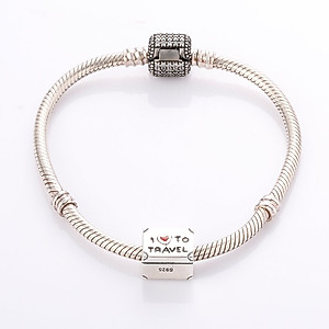 I Love To Travel Charm Solid 925 Sterling Silver Suitcase Charm with Red Enamel Heart for Pandora Bracelet