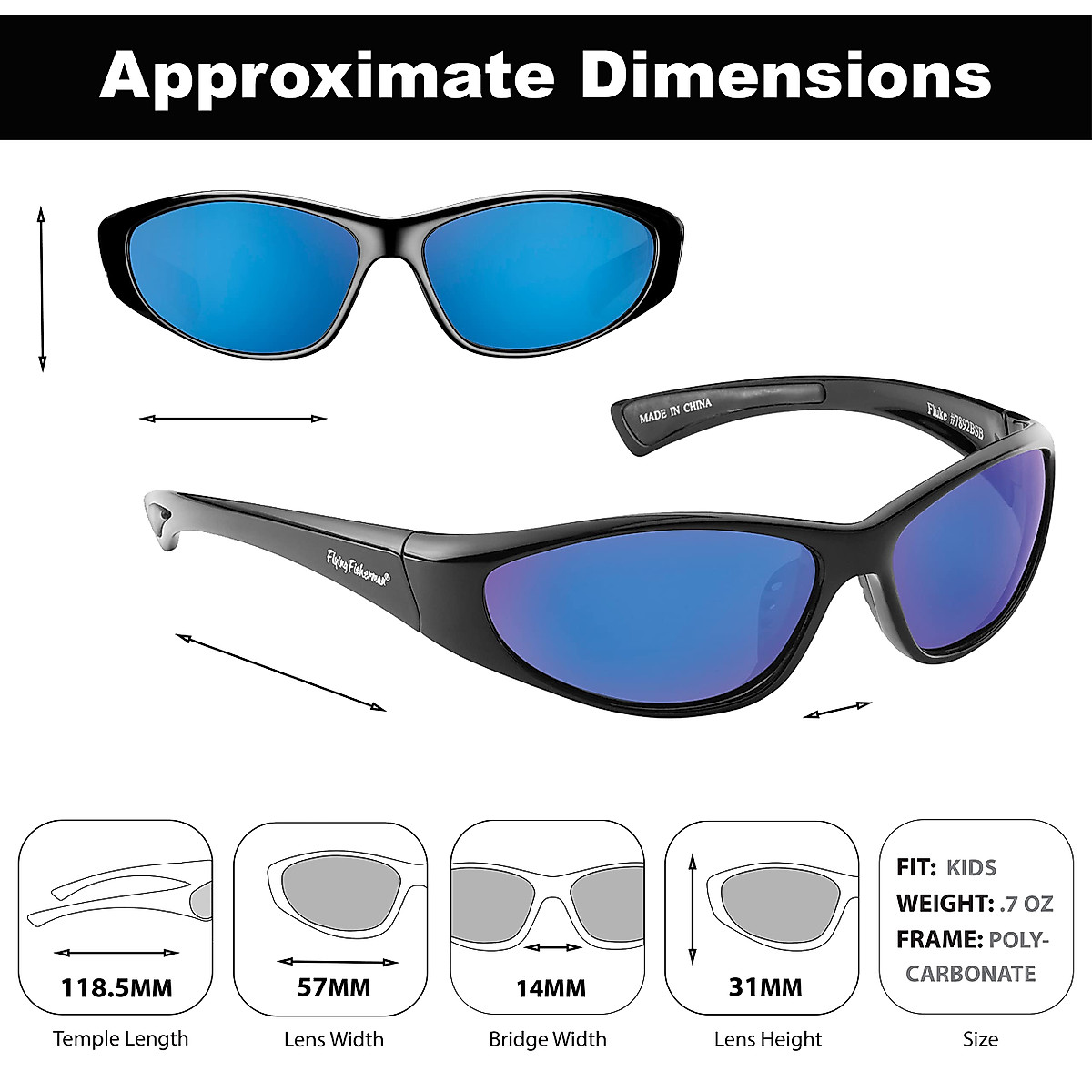 Flying Fisherman Fluke Jr Polarized Sunglasses with AcuTint UV Blocker for Fishing and Outdoor Sports, Black/Smoke-blue Mirror, Small, (7892BSB)