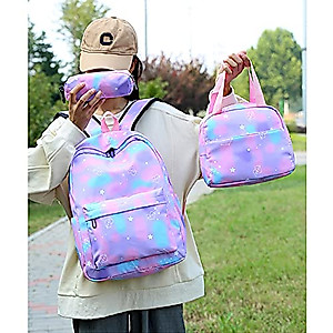 GLOOMALL School Backpack 3 IN 1 Lightweight Teen Girls Bookbags Insulated Lunch Bag Pencil Case (Black)