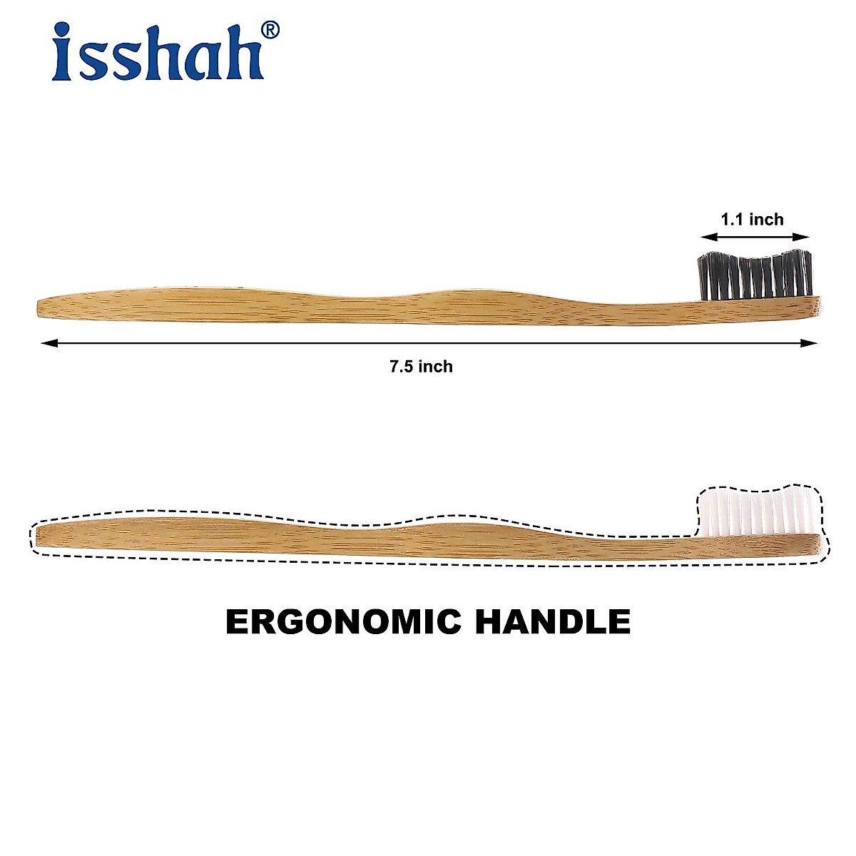 Isshah Soft Bristles Bamboo Toothbrushes, Black and White, Pack of 10