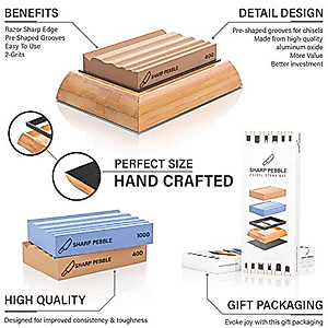 Sharp Pebble Sharpening Stones for Wood Carving Tools-Two Whetstones Grit 400 & 1000 Gouge Sharpener- Waterstone Sharpening System for Wood Carving Knives & Chisels with Non-Slip Bamboo Base