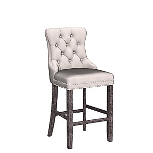 JETEAGO Bar Stools Set of 4, Velvet Upholstered Bar Stool for Kitchen Island, Counter Stools with Nailhead Trim, Beige