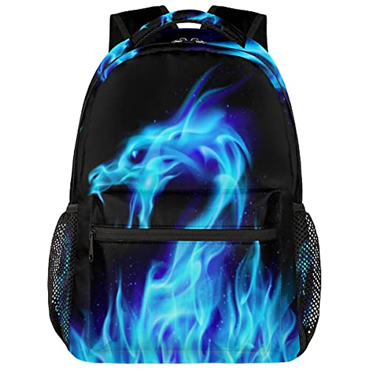 Blue Flame Dragon Head Laptop Backpack Travel Bag Basic Durable Daypack Large Capacity Travel Essentials Accessories for Men Women Adults