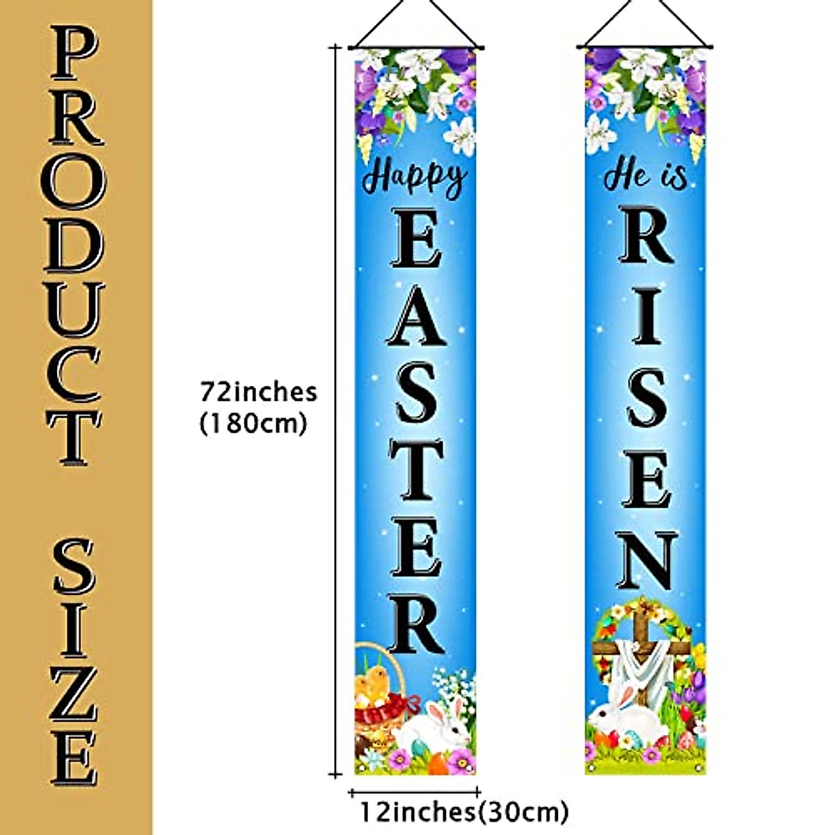FARMNALL Easter He is Risen Porch Banner Bunny Egg Rabbit Party Front Door Sign Wall Hanging Spring Lily Cross Decorations and Supplies for Home Office Farmhouse Holiday Decor