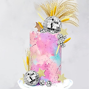 14 PCS 1.18inch 1.57inch 1.97inch 2.36inch Disco Ball Cake Decoration Ornaments Reflective Mirror Ball Cake Decoration 70s Disco Themed Party Christmas Tree Decoration