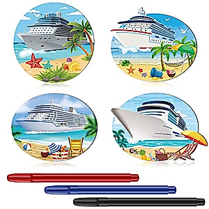Hoteam 4 Pcs Cruise Ship Door Magnets Funny Cruise Decorations Palm Tree Vacation Magnetic Magnets with 3 Marker Pens for Car Refrigerator Garage Carnival Cabin Decor