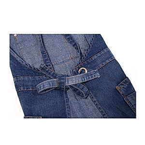 Upguider Denim Apron with Pockets Adjustable Cooking Apron Jean Apron with Multi Pockets for Kitchen Cooking BBQ Gardening (Blue)