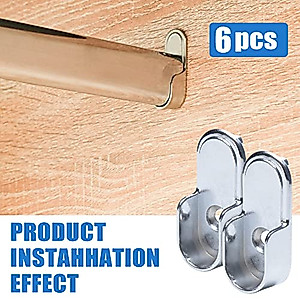 6Pcs Oval Closet Rod End Supports 15mm x 30mm, Wardrobe Bracket Metal Rod Holders, Heavy-Duty Closet Pole Socket with Rear Facing 6.5mm Pins