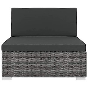 vidaXL Sectional Middle Seat with Cushions Rustic Steel Frame Outdoor Garden Patio Backyard Armless Chair Seat Poly Rattan Gray