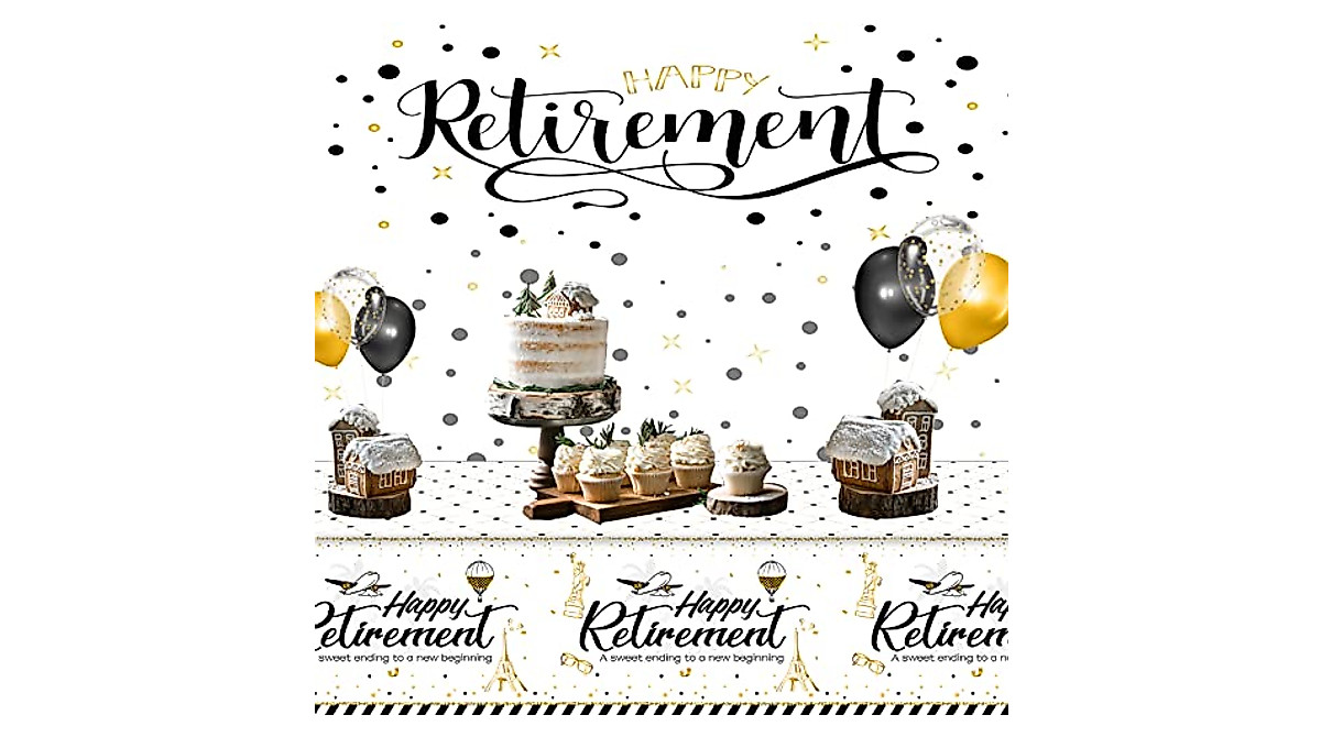 White & Gold Retirement Tablecloths - Set of 3 Party Covers