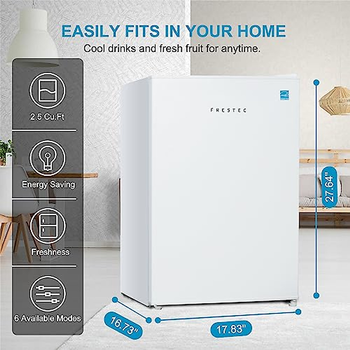 Frestec 2.5 CU' Mini Refrigerator, Small Refrigerator, Mini Fridge with Freezer, Compact Refrigerator, White (FR 250 WH)