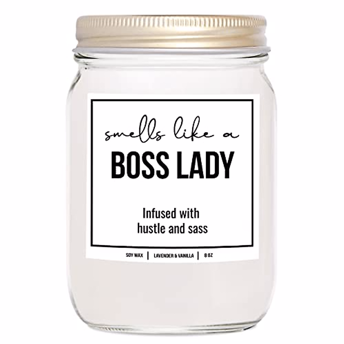 YouNique Designs Boss Lady Candle, 8 Ounces, Boss Lady Candles for Women, Boss Candle, Boss Bade, White All Natural Soy Vegan Aromatherapy Candles for Home Scented (Lavender & Vanilla)