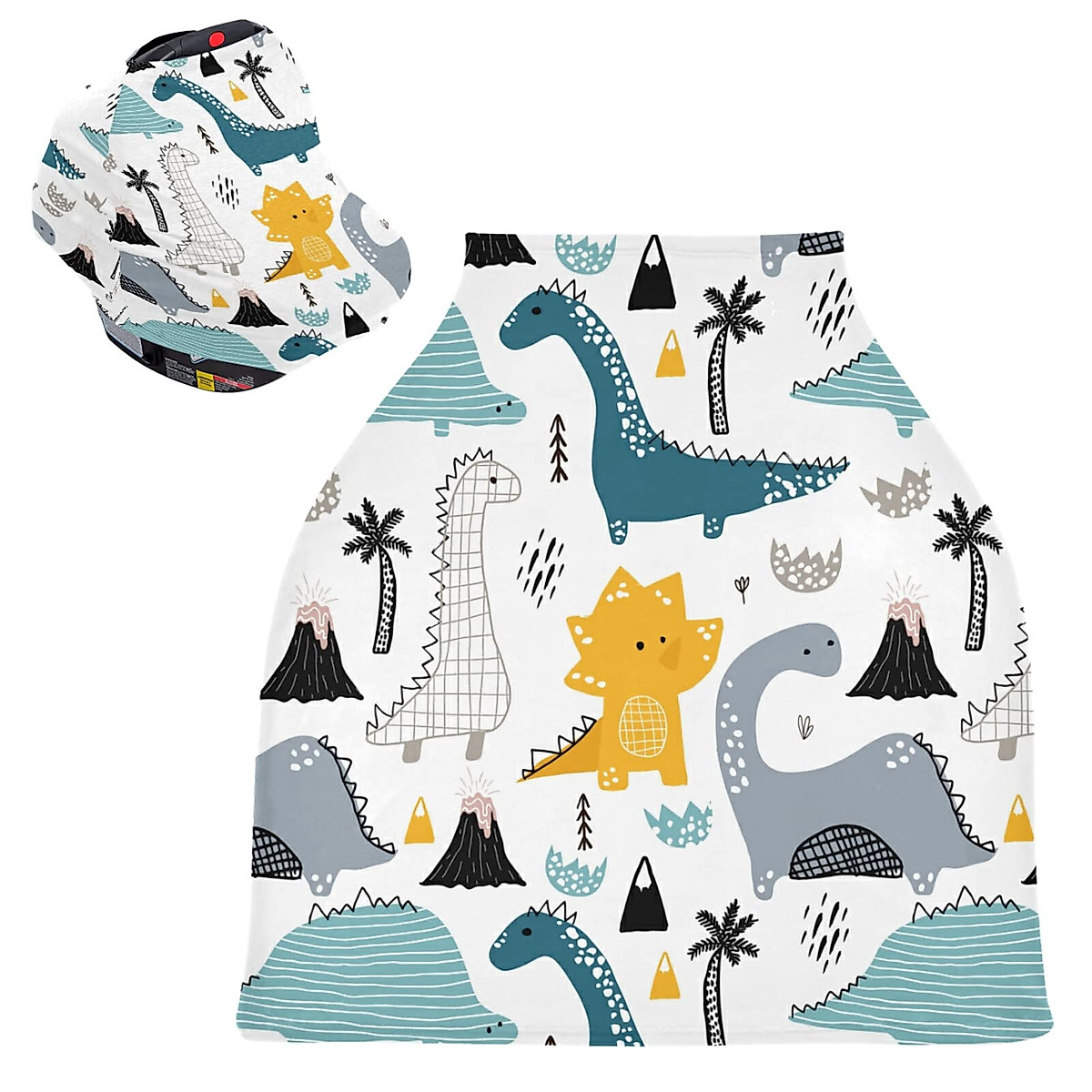Cute Dino Scandinavian Style Baby Car Seat Cover for Boys Girls,Stretchy Infant Car Canopy,Snug Warm Breathable,Breastfeeding Covers,Nursing Scarf,Baby Shower