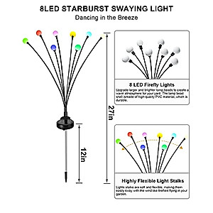 Solar Garden Lights, 8 Pack 64 LED New Upgraded Solar Firefly Lights Outdoor Waterproof, High Flexibility Starburst Swaying Solar Lights, Solar Garden Outdoor Lights for Yard Patio Pathway, Multicolor