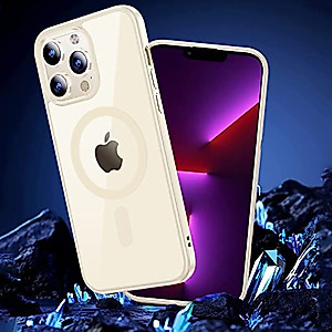 Casexcite Clear Magnetic for iPhone 13 Pro Max Phone Case MagSafe Compatible - Military Grade Protection - Transparent Back - 2X Lens Protector, Anti-Fingerprint, Anti-Scratch (Light Beige)